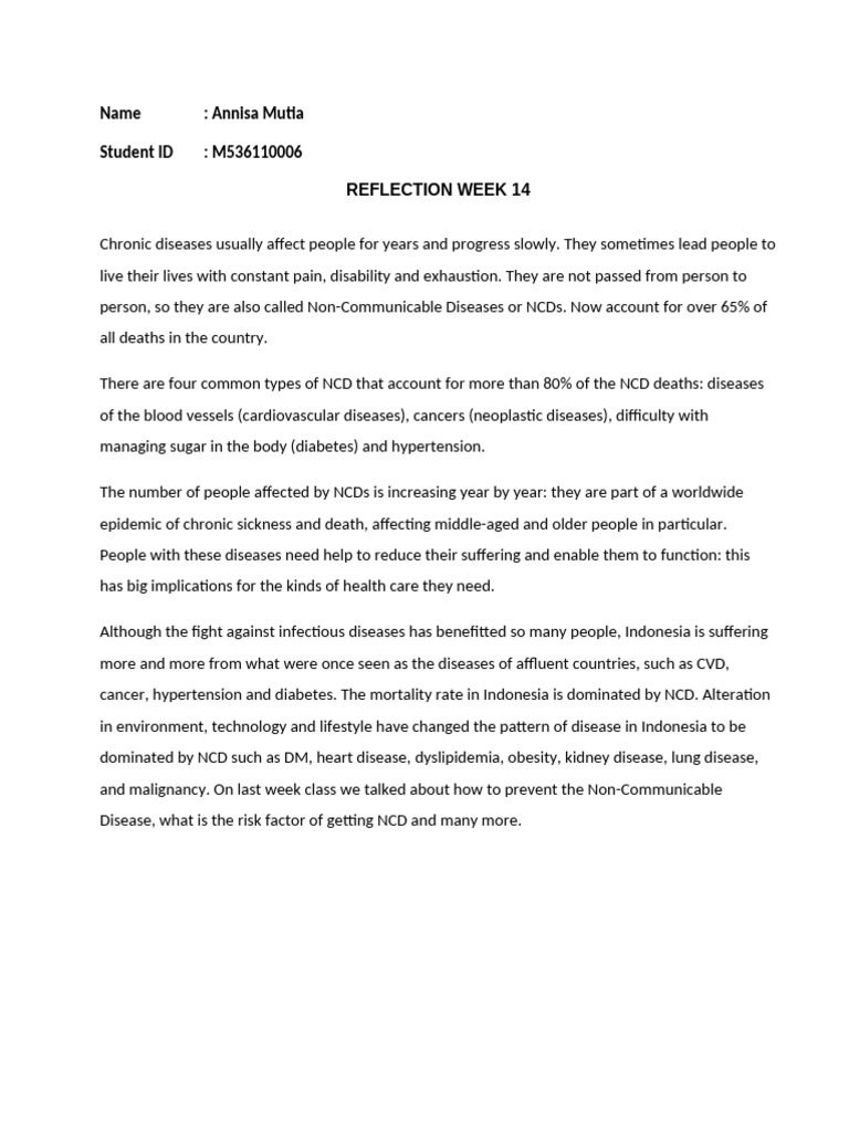 Chronic Disease - Reflection | PDF