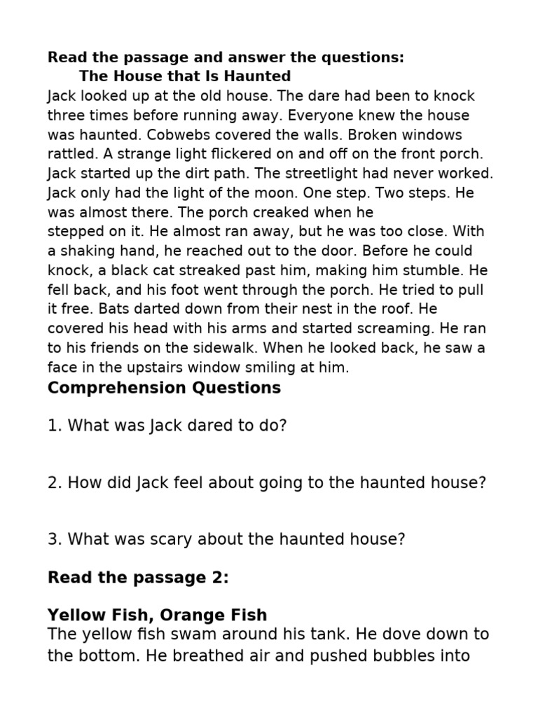 Read The Passage and Answer The Questions The House That Is Haunted | PDF