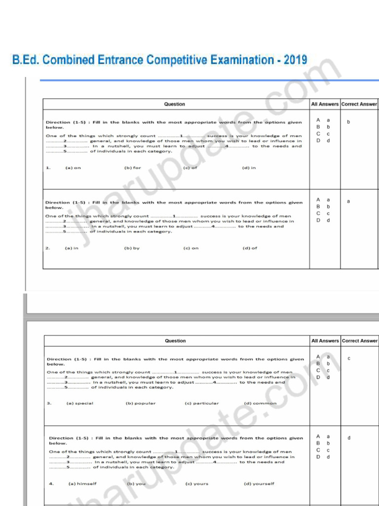 Jharkhand B.ed. Combined Entrance Competitive Examination Question Paper 2019 Set 2 | PDF