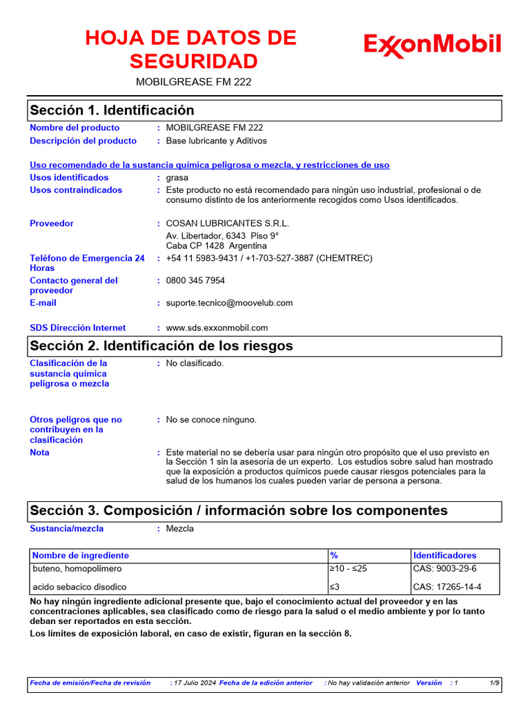Mobilgrease-FM 222 SDS | PDF