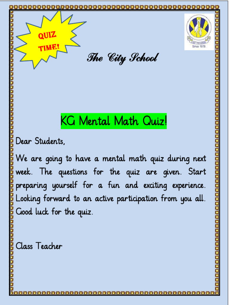 KG Math Quiz | PDF