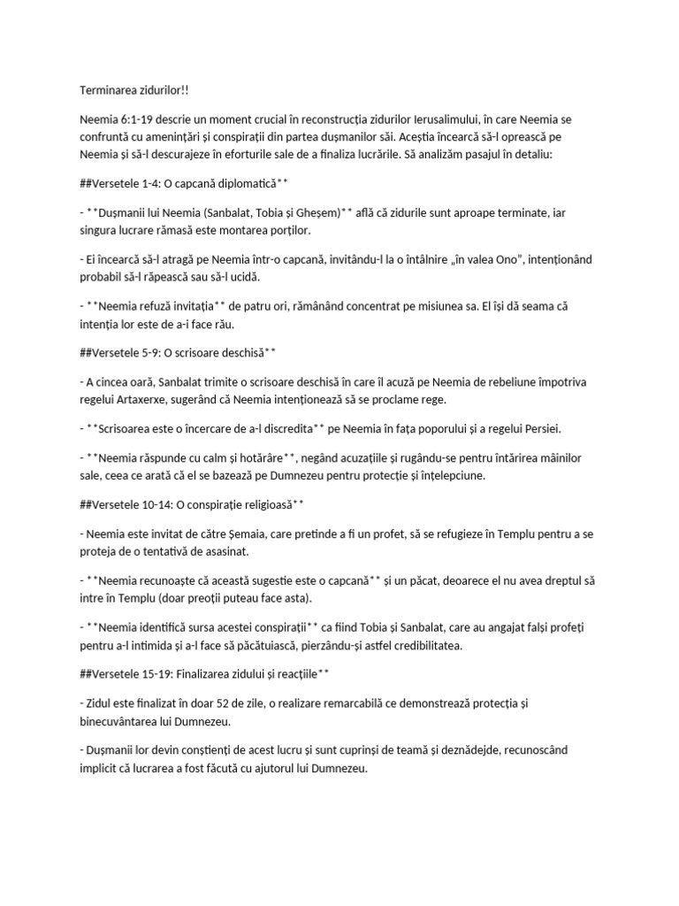 Neemia și Reconstrucția Zidurilor Ierusalimului | PDF