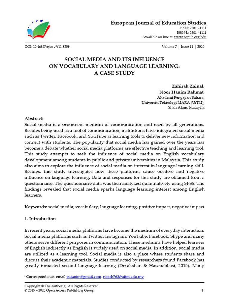 Social Media and Its Influence On Vocabulary and Language Myetrgf8wk | PDF
