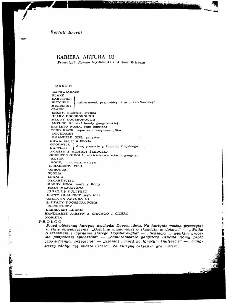 Bertolt Brecht - KARIERA ARTURA UI | PDF