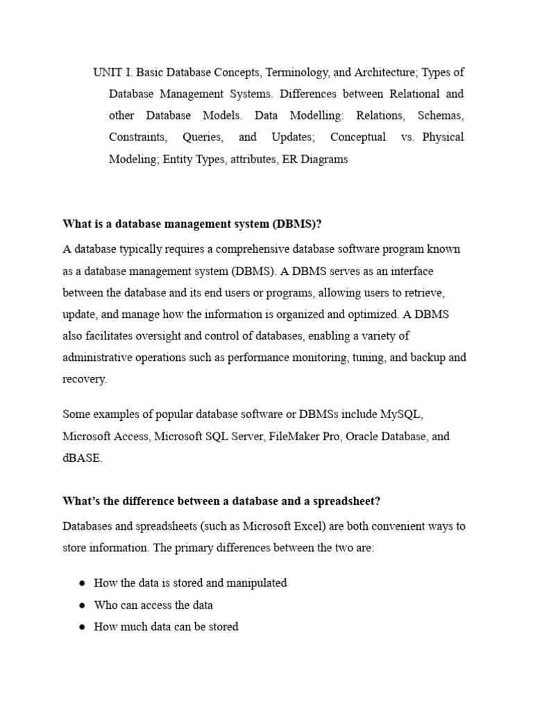 DBMS - Unit 1 | PDF