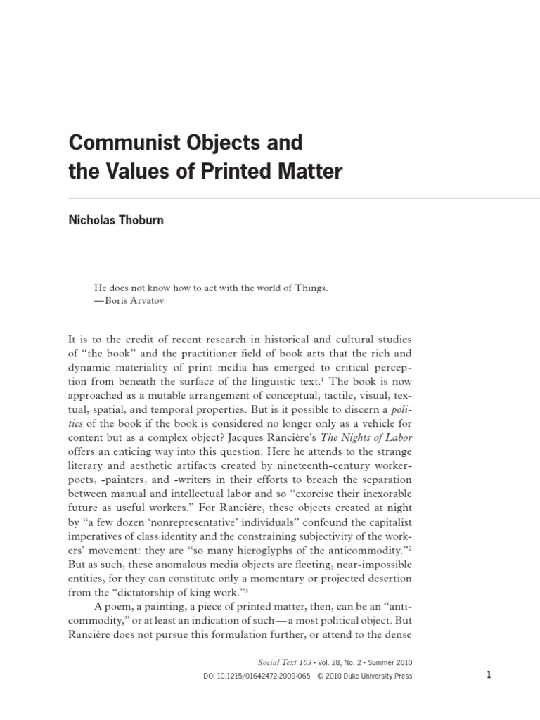 Communist Objects and The Values of Prin | PDF