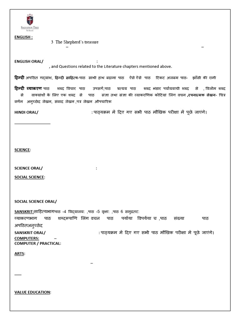 Class Vi Datesheet and Syllbus Midterm-Updated | PDF