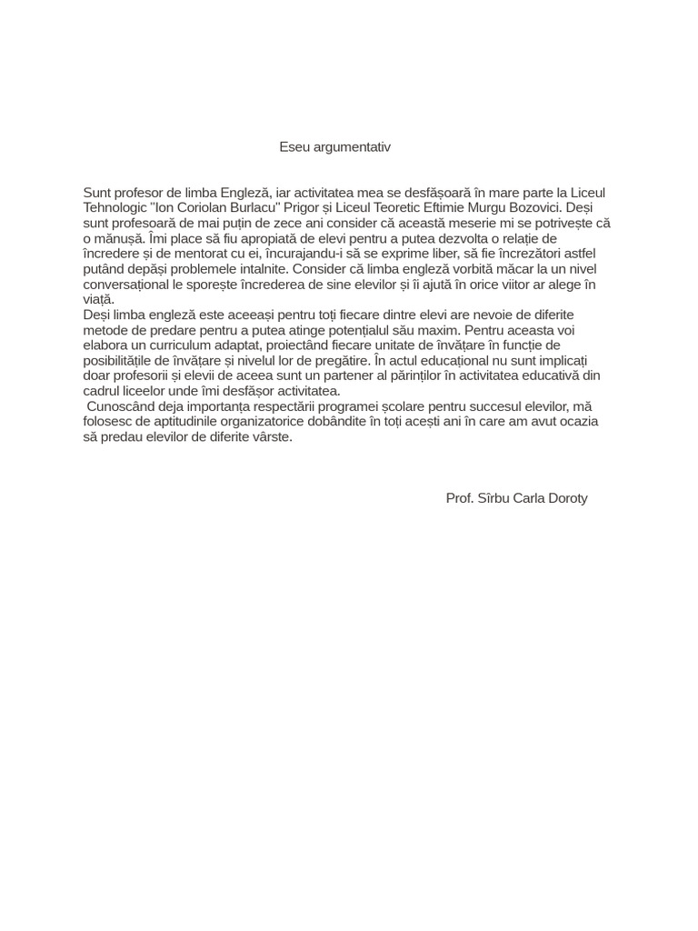 Eseu Argumentativ | PDF