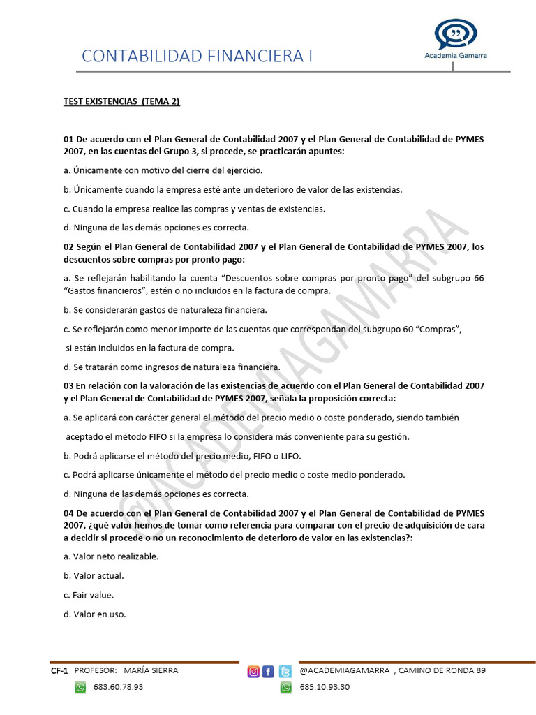 CF1 T2 TEST Existencias | PDF
