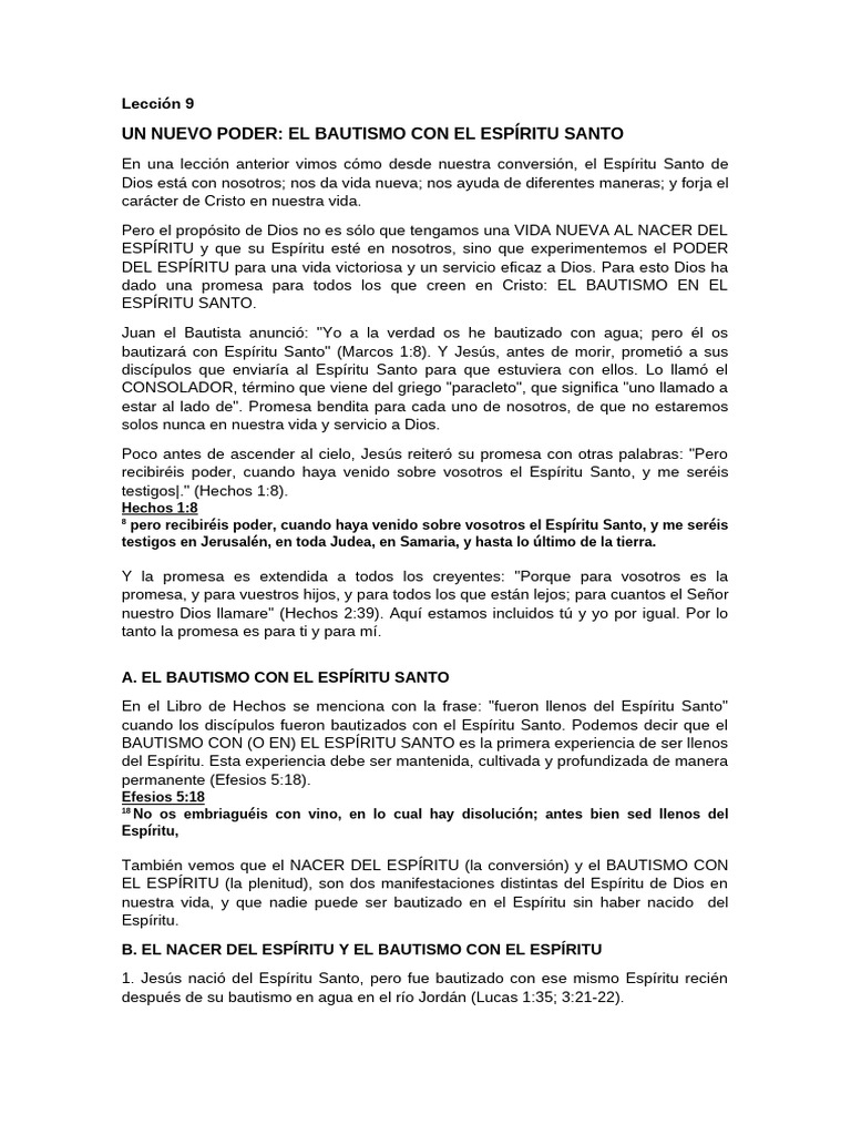 Lección 9 EL BAUTISMO CON EL ESPIRITU SANTO | PDF