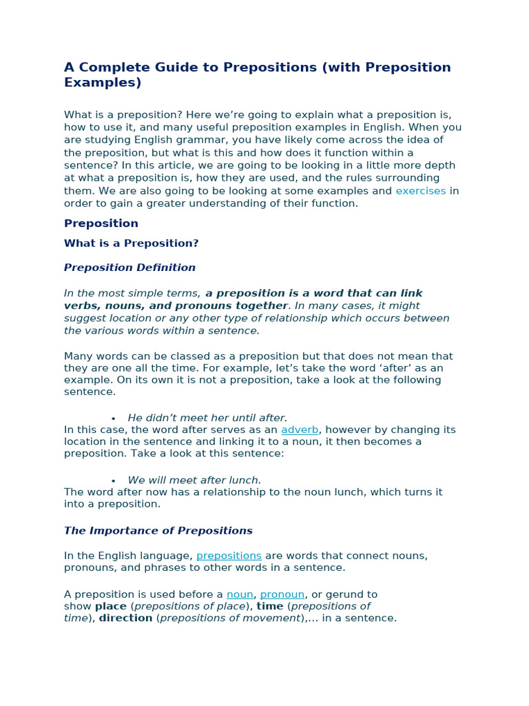 A Complete Guide To Prepositions | PDF