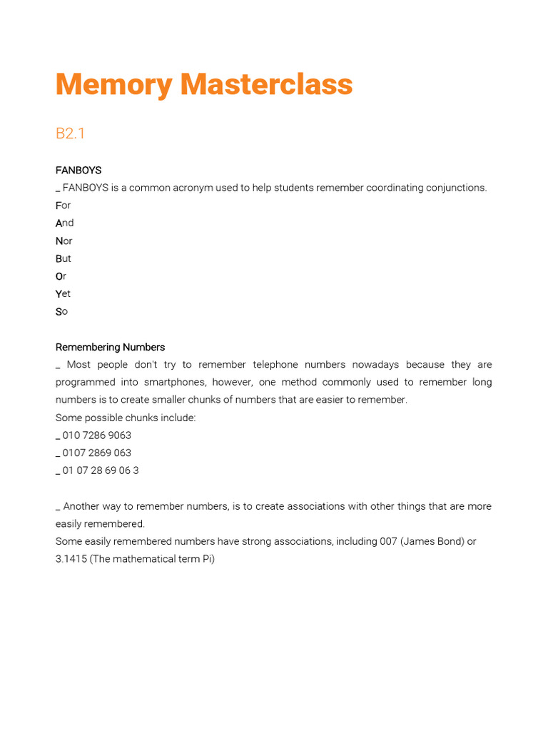 Memory Masterclass | PDF