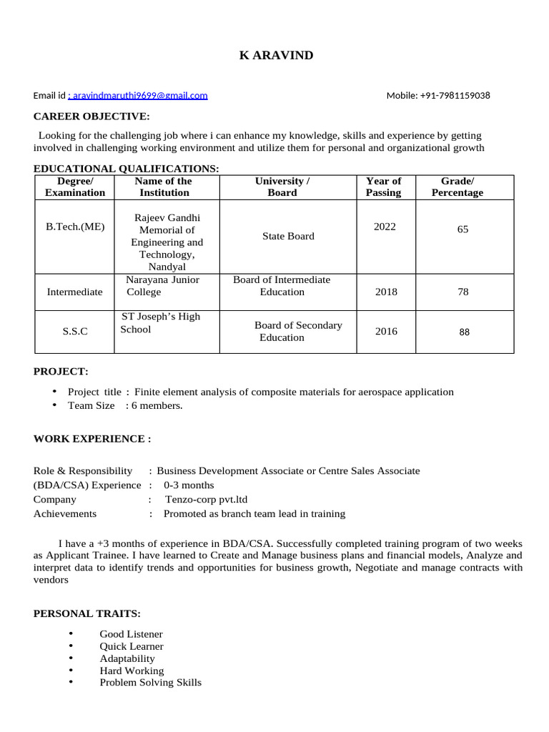Aravind Resume | PDF