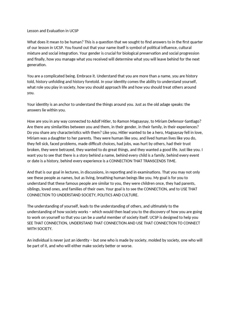 UCSP Lessons and Evaluation | PDF