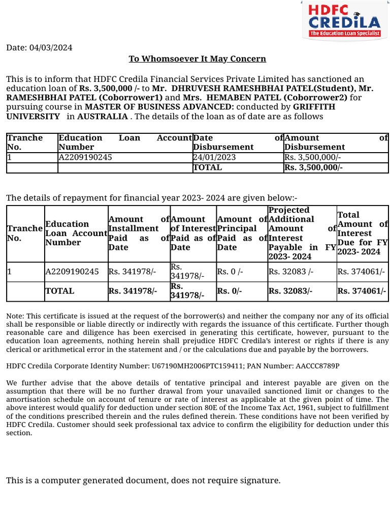 Disbursement Letter | PDF