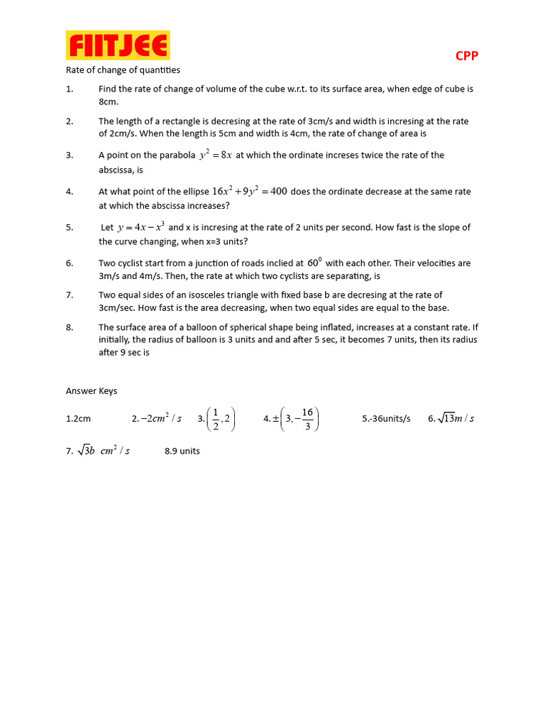Rate of Change of Quantities | PDF