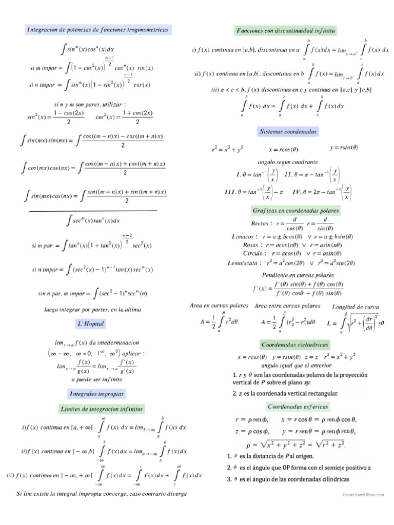 Fórmulas Cálculo II | PDF