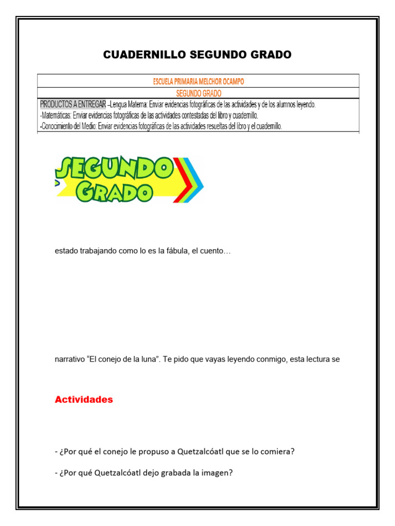 Cuadernillo Segundo Grado Tercera Semana de Abril | PDF | Métodos y ...