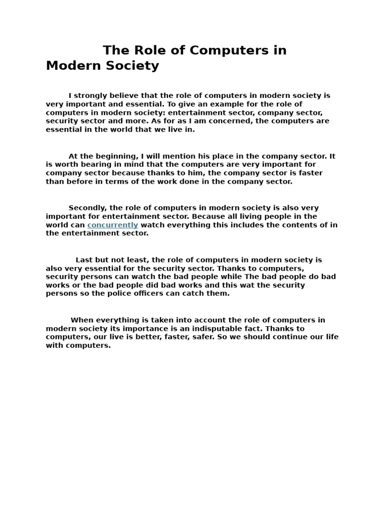 The Role Of Computers In Modern Society Pdf