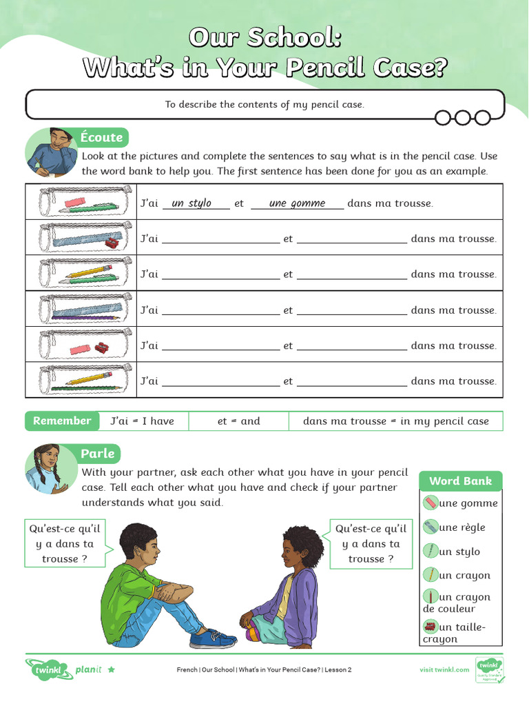 What's in Your Pencil Case - Activity Sheet | PDF