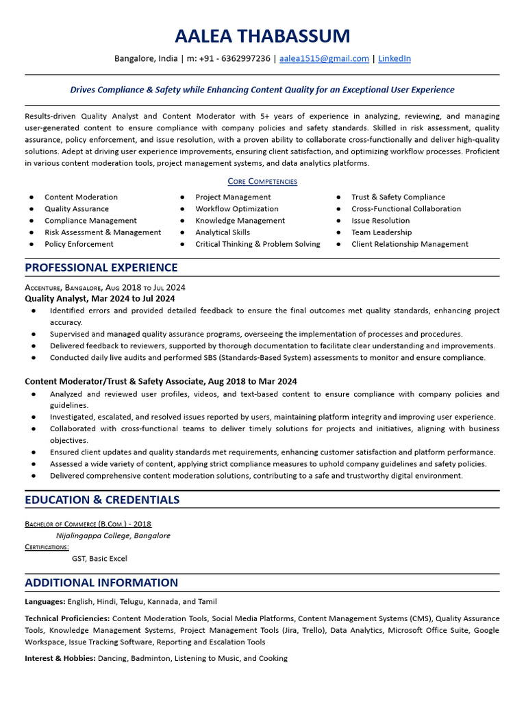 Aalea - Thabassum - Resume | PDF