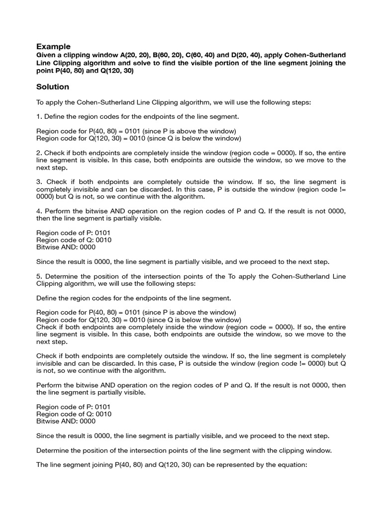 Cohen Sutherland Cliping Algorithm With Example and Practice Question | PDF