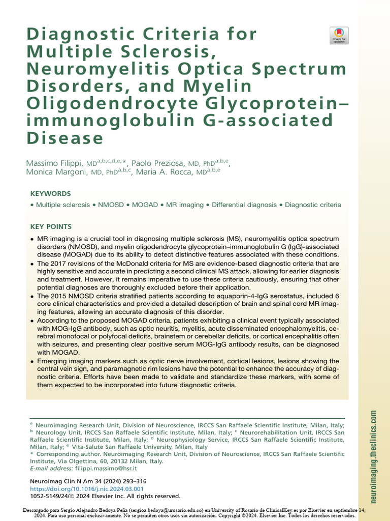 2024 Diagnostic Criteria For Multiple Sclerosis, Neuromyelitis Optica | PDF | Multiple Sclerosis ...