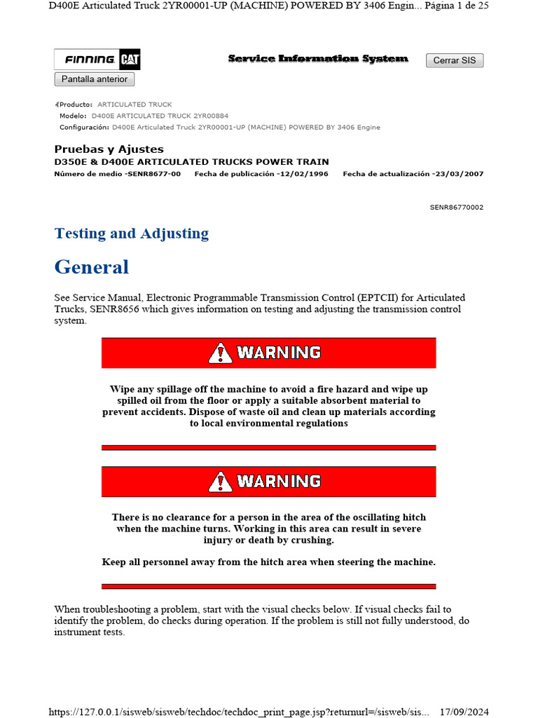 Pruebas y Ajustes D350e & D400e Articulated Trucks Power Train | PDF