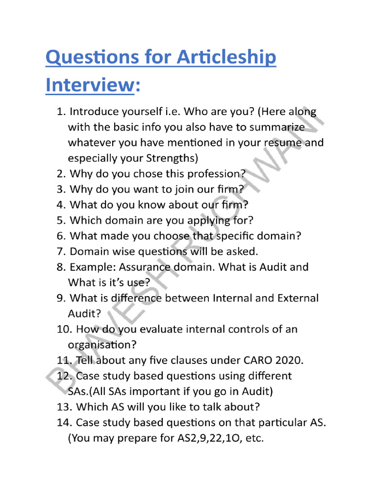Questions For Articleship Interview | PDF