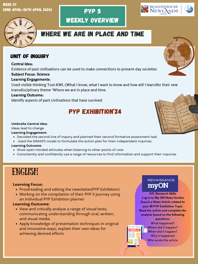 PYP 5 - Week 37 - Weekly Overview | PDF