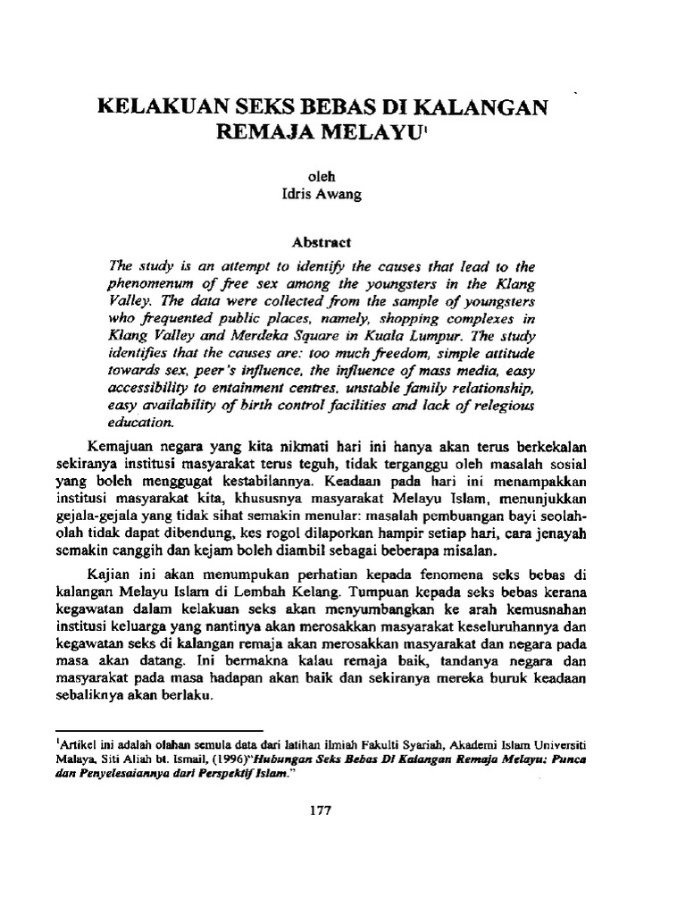Kelakuan Seks Bebas Di Kalangan Remaja Melayu - Idris Awang | PDF