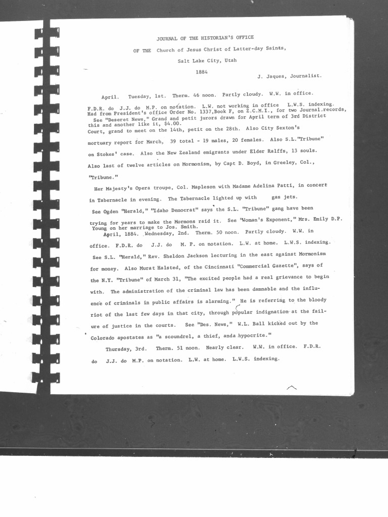 Historian's Office Journal, 1884 | PDF