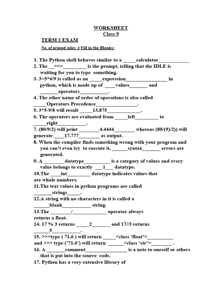Worksheet (1) 12 | PDF