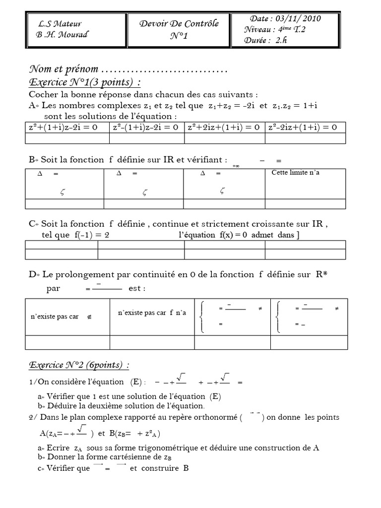 Devoir de Contrôle N°1 - Math - Bac Technique (2010-2011) MR Belhaj ...