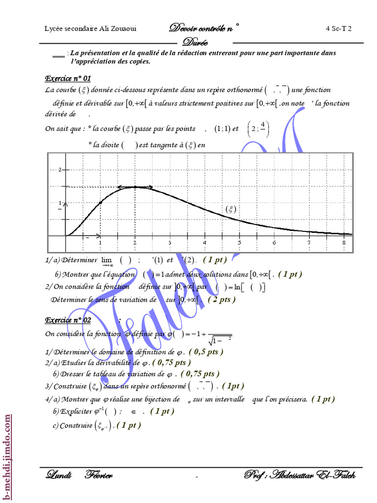 Devoir de Contrôle N°2 - Math - Bac Tech (2007-2008) MR Abdessatar El Faleh | PDF