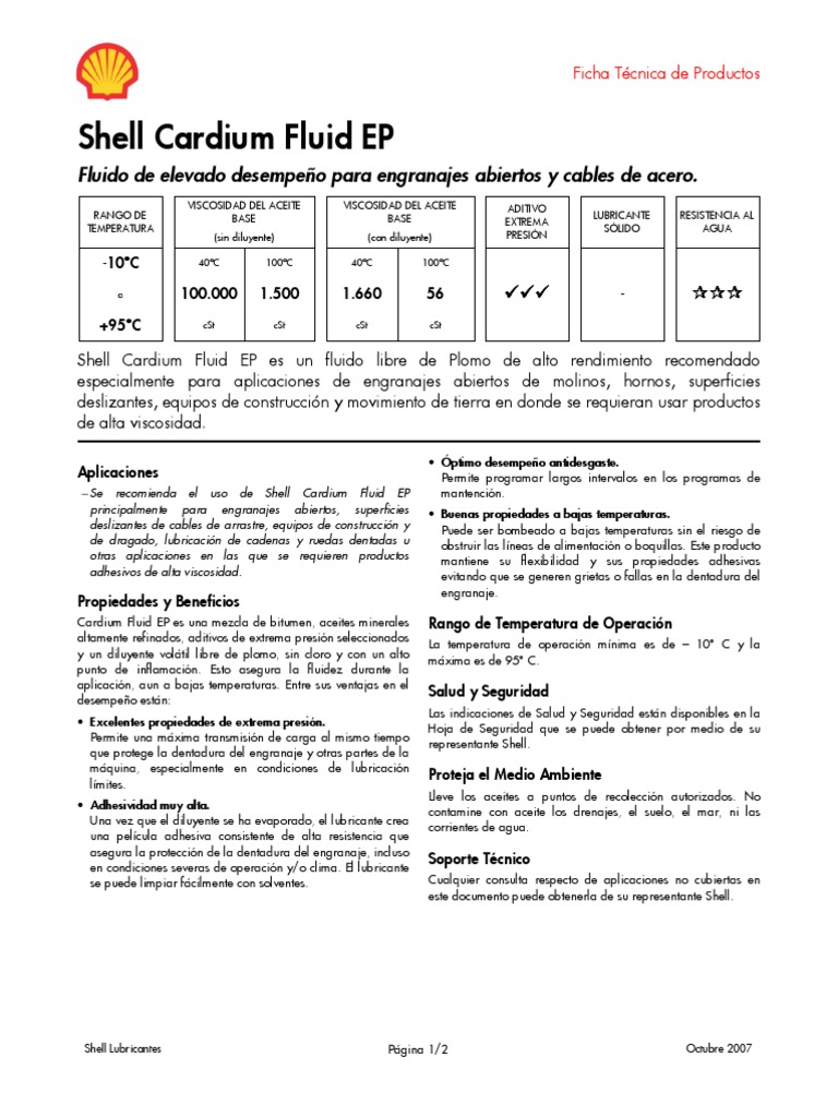 Shell Cardium Fluid EP: Alto Desempeño | PDF | Engranaje | Lubricante