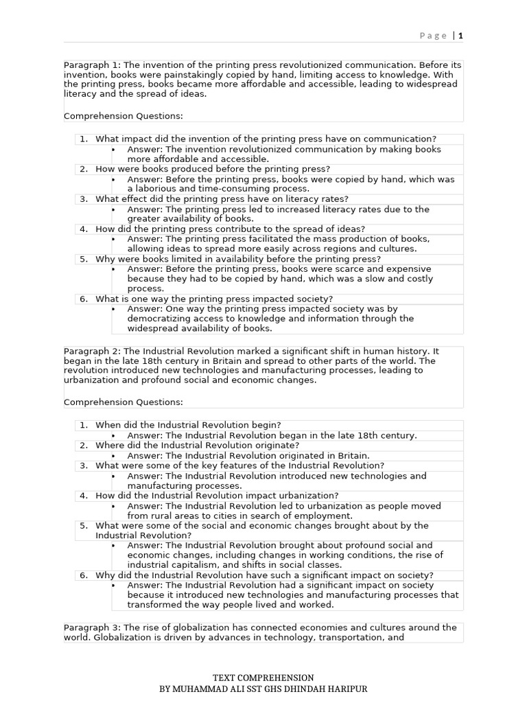 Text Comprehension Notes | PDF