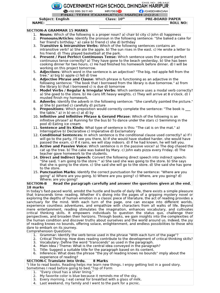 Pre-Board Paper Final 1 ANSWER | PDF