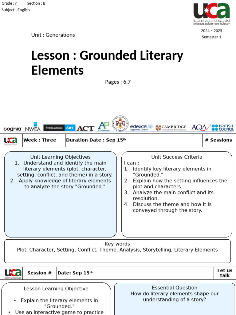 LESSON PLAN 7th Grade Literary Elements | PDF