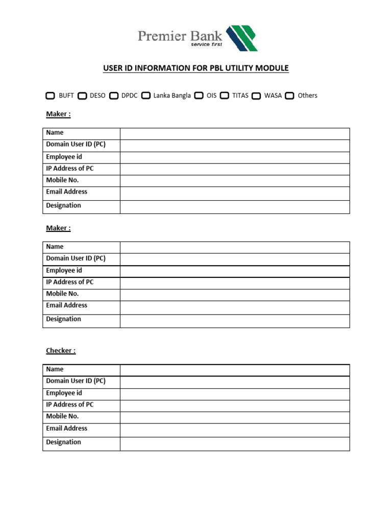 PBL - Utility - Module - User Information ID Form | PDF
