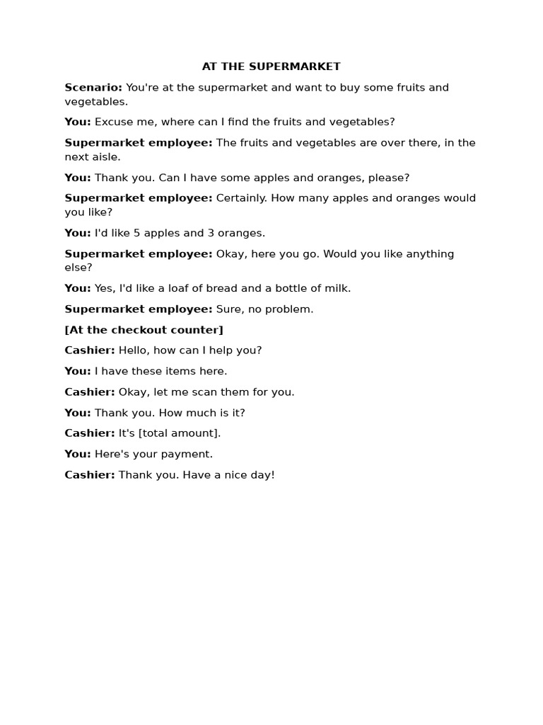 At The Supermarket Dialogue | PDF