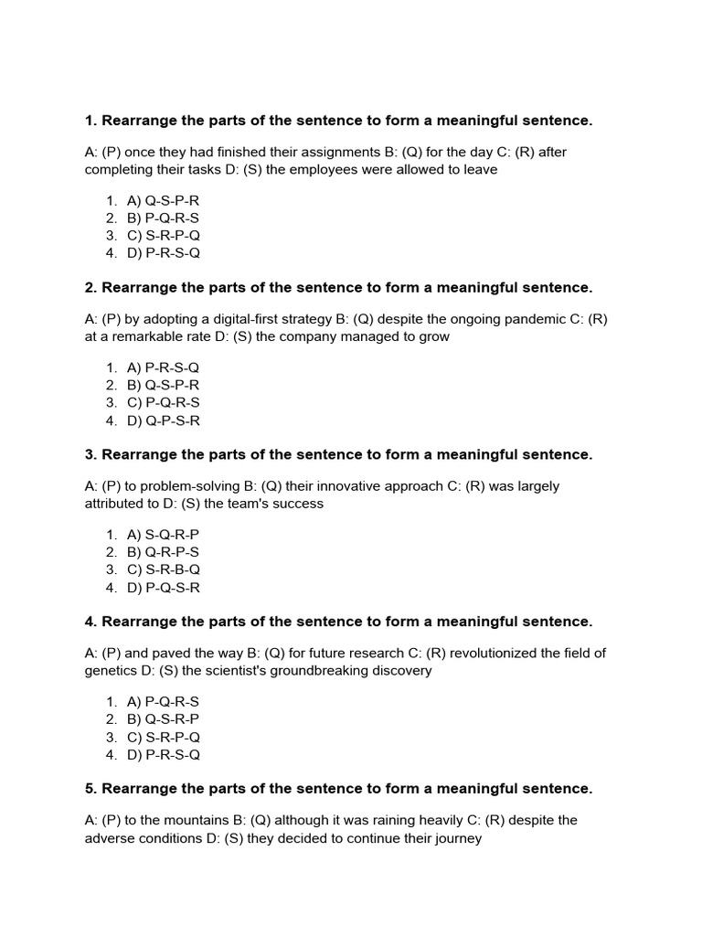 Sentence Rearrangement | PDF
