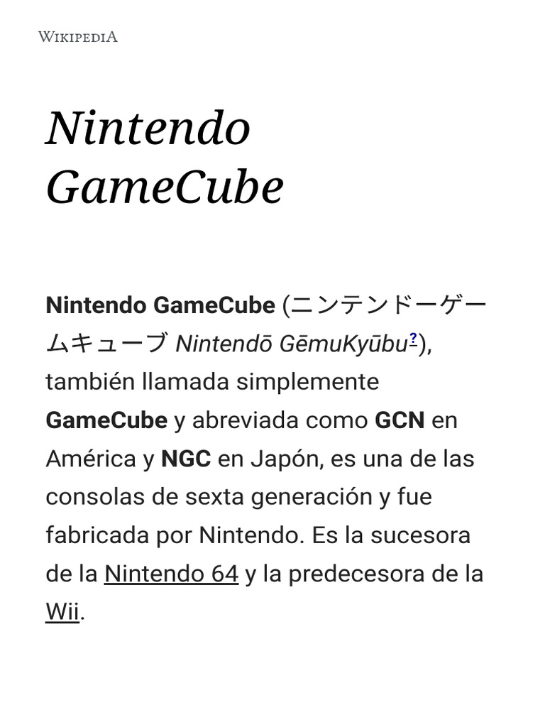 Nintendo GameCube - Wikipedia, La Enciclopedia Libre | PDF