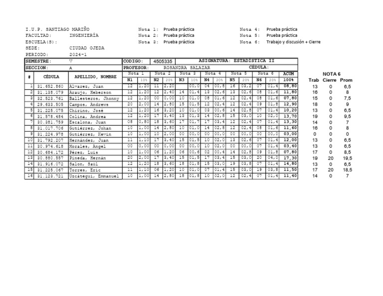 Calificaciones Estad I IUPSM 2024-1 Al 30-7-2024 | PDF | Salud y bienestar