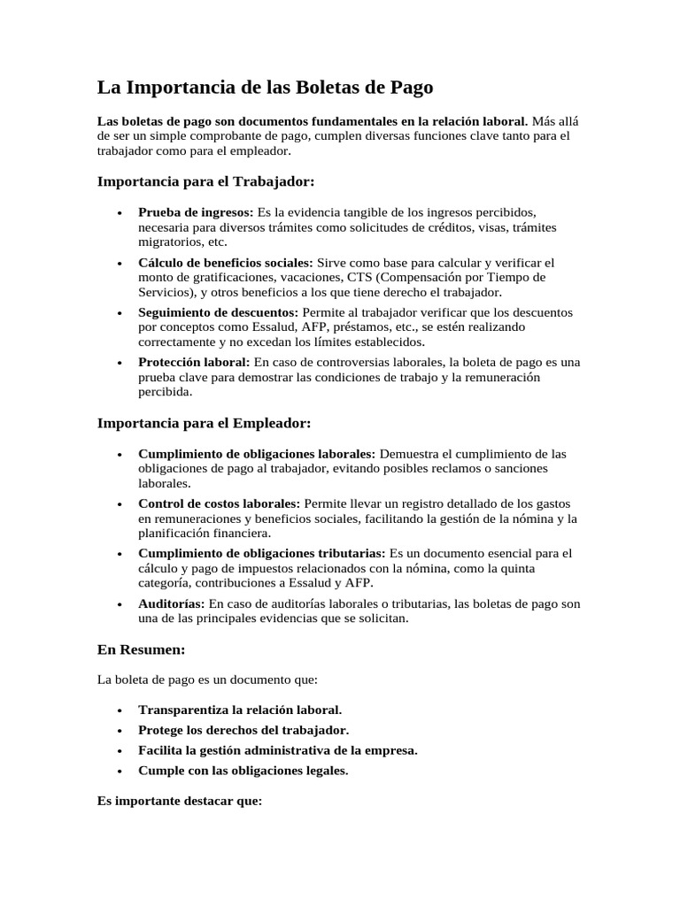La Importancia de Las Boletas de Pago | PDF