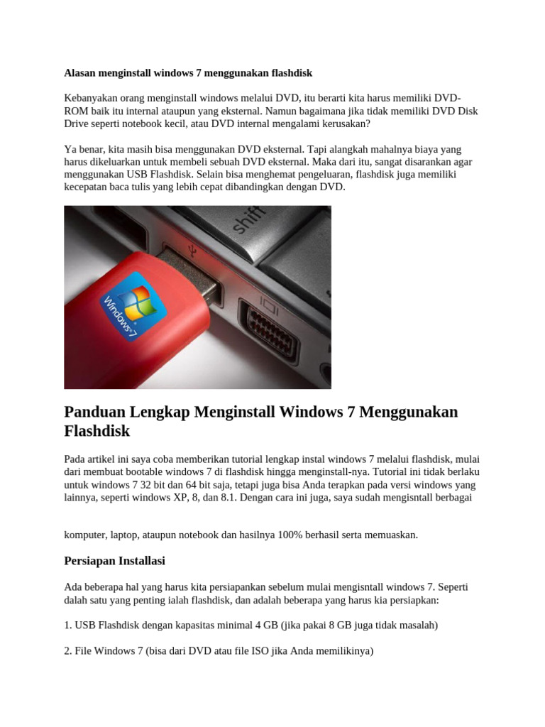 Alasan Menginstall Windows 7 Menggunakan Flashdisk | PDF