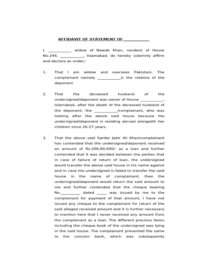 Affidavit of Statement | PDF