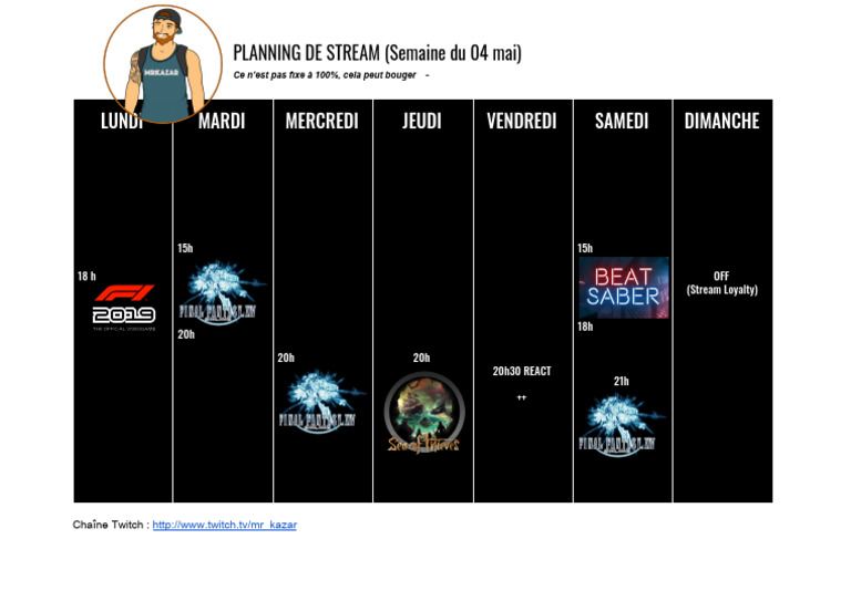 PLANNING DE STREAM (Semaine Du 04 Mai) | PDF