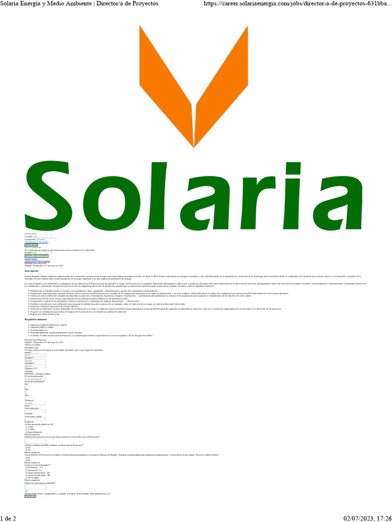Solaria-Director Proyectos | PDF
