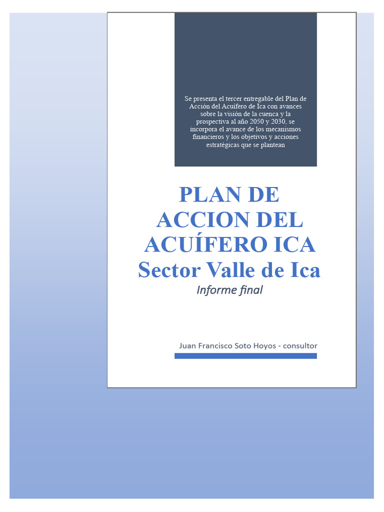 PLAN DE ACCION DEL ACUÍFERO ICA - 24 - Oct - 2023 18 HR | PDF | Agua ...